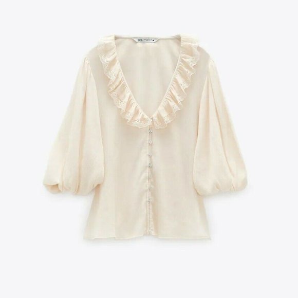 Zara | Tops | Zara Lace Ruffle Top Blouse Oversized Size Xl | Poshmark